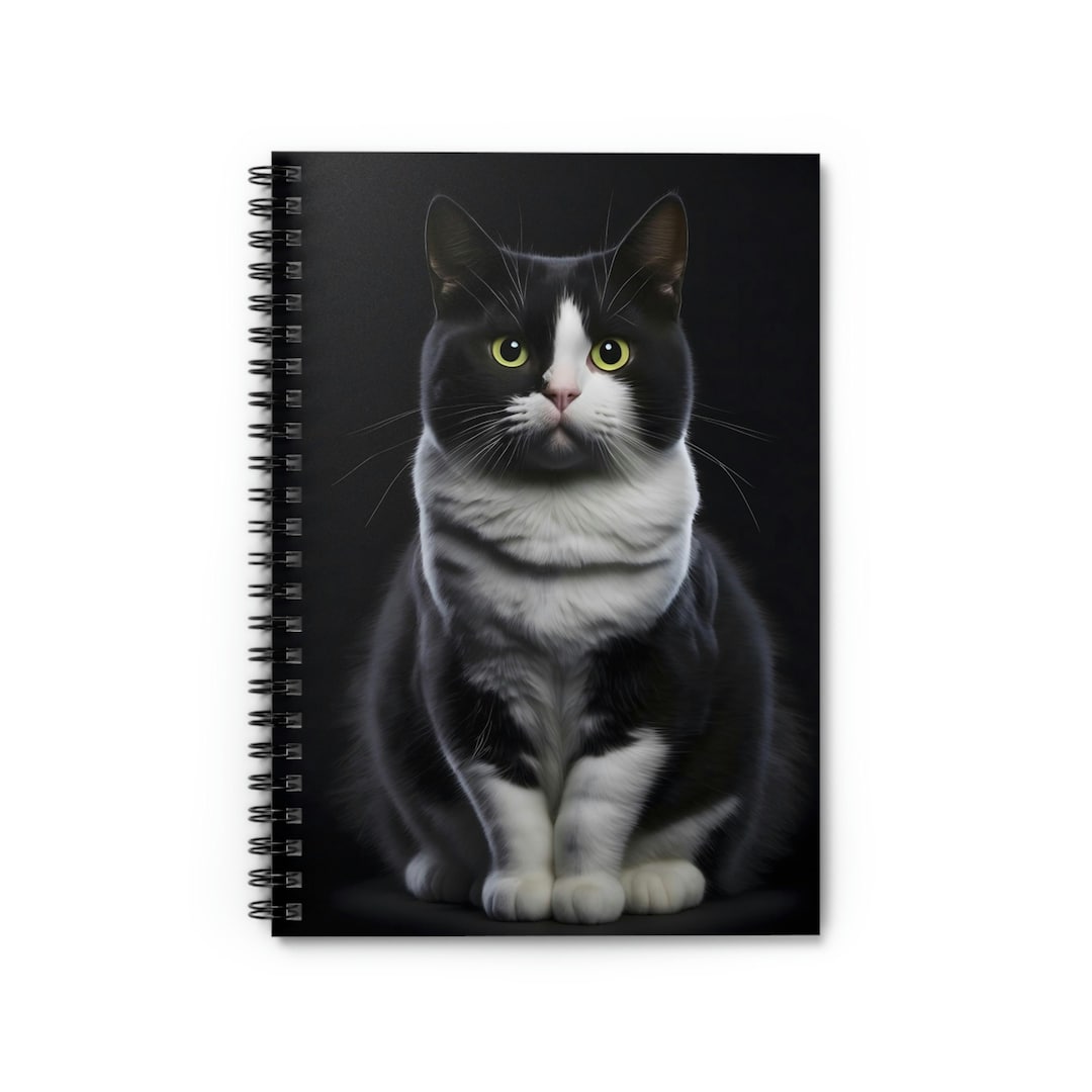 Serious Tuxedo Cat Spiral Notebook Ruled Line Pages for Writing and ...