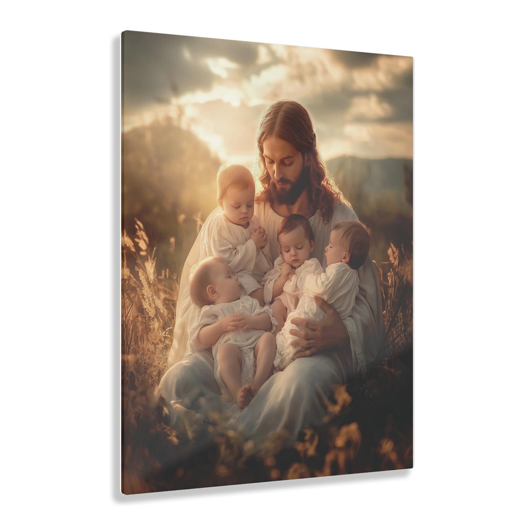 Jesus Holding 4 Babies Acrylic Print (sleeping Babies Version ...