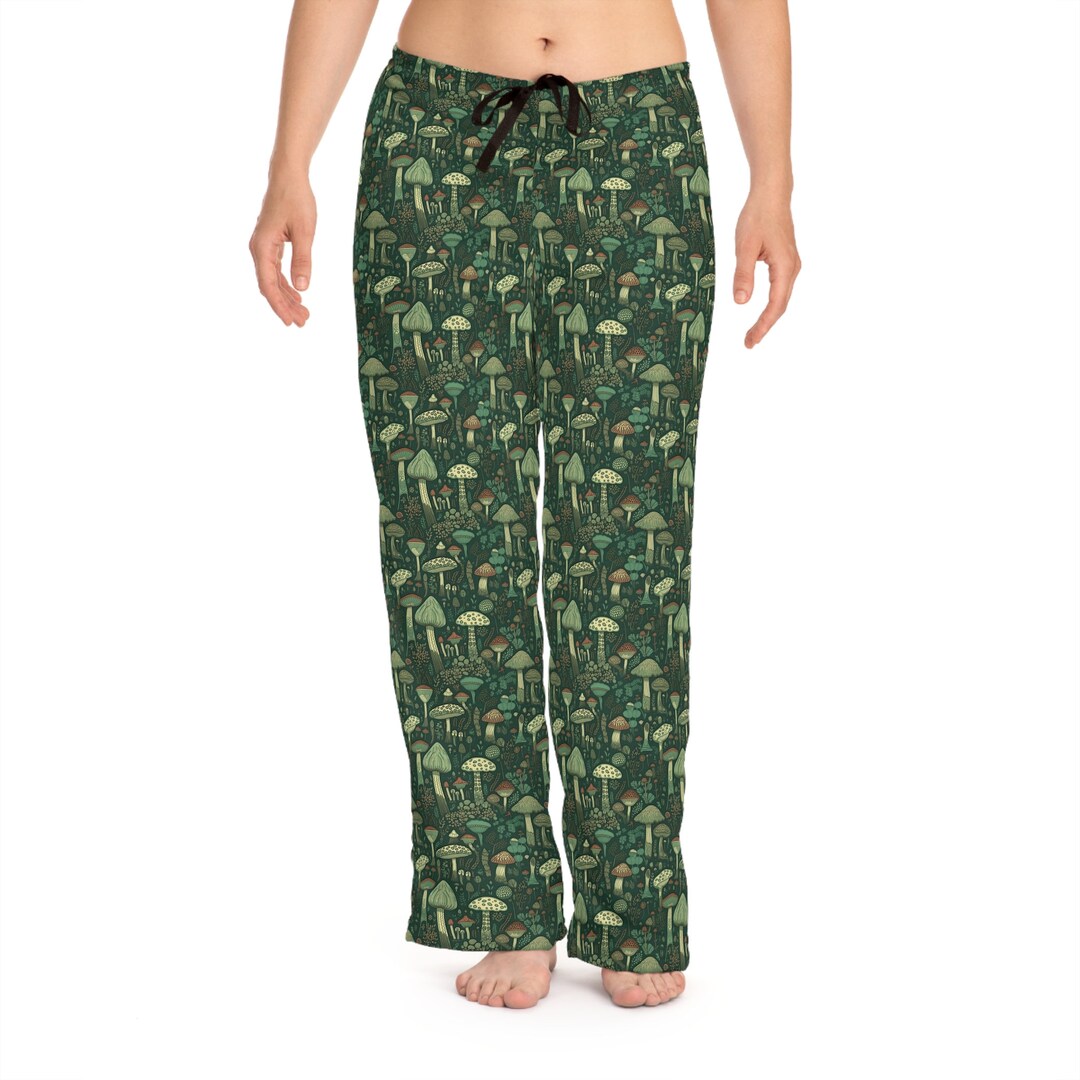 Women's Pajama Pants Green Mushroom Pattern Cottagecore Design Hippy ...