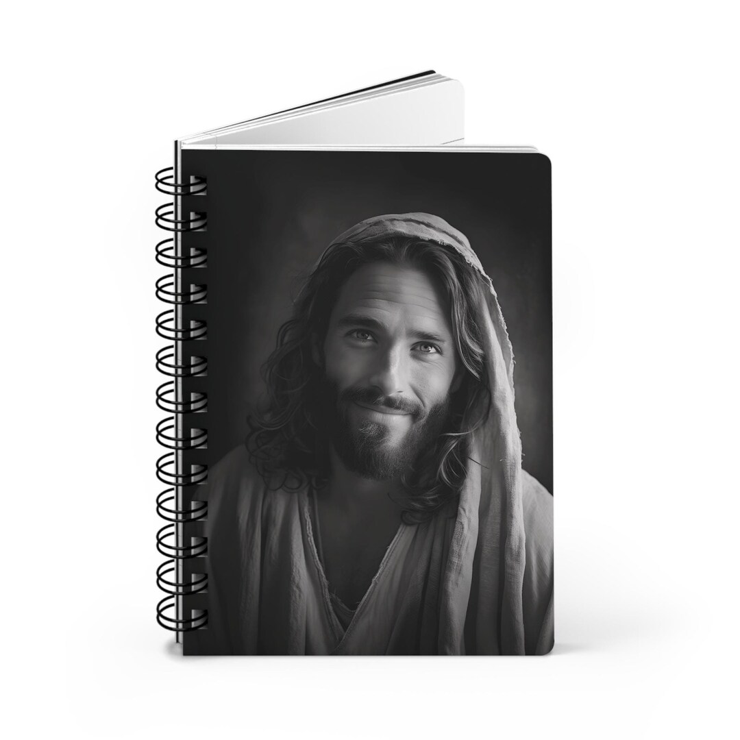 Smiling Jesus (B&W) Spiral Bound Journal, Compact Prayer Notebook ...