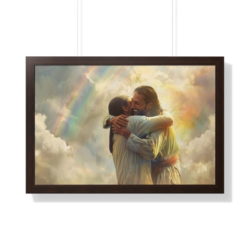 Celestial Framed Horizontal Poster Heavenly Hug Jesus Art Jesus Christ ...