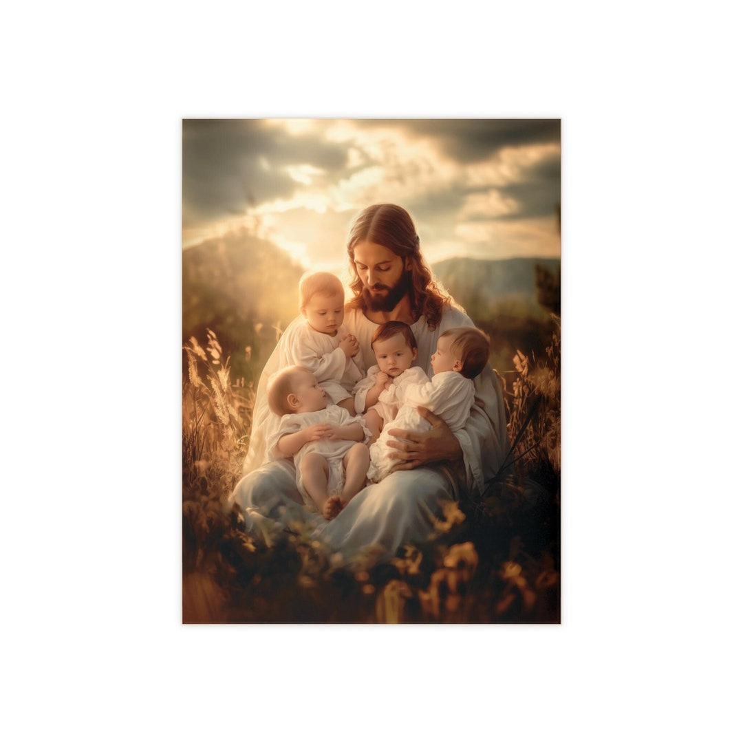 Jesus Holding 4 Babies (awake Babies Version) Ceramic Photo Tile ...