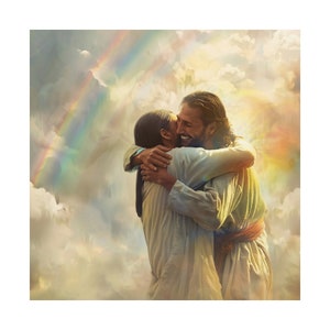 Celestial Artwork | Unframed Horizontal Poster | "heavenly Hug" | Jesus ...