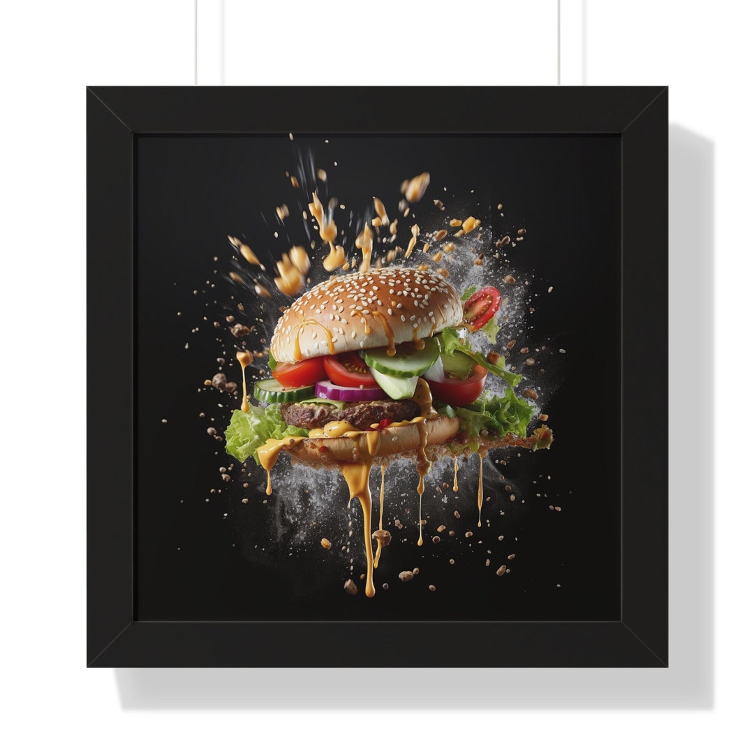 Exploding Cheeseburger Poster Framed Vertical Poster Food Art AI Wall ...