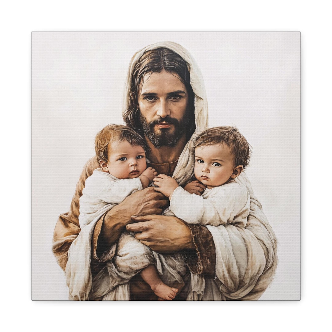 Jesus Holding Two Babies Canvas | Christian Nursery Art - Etsy