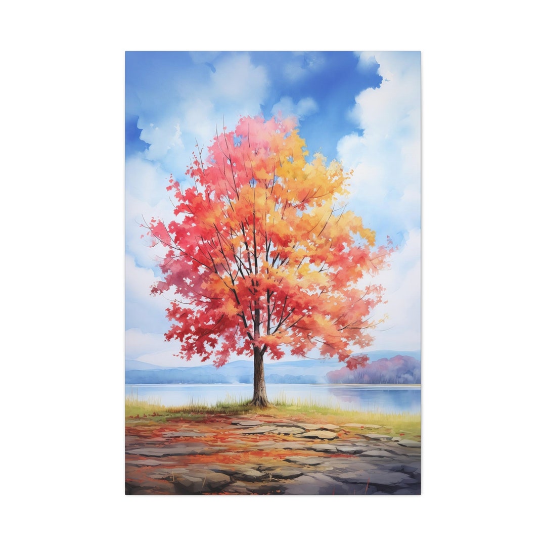 Autumn Maple Tree Watercolor Canvas Autumn Wall Art Fall Art Decor ...