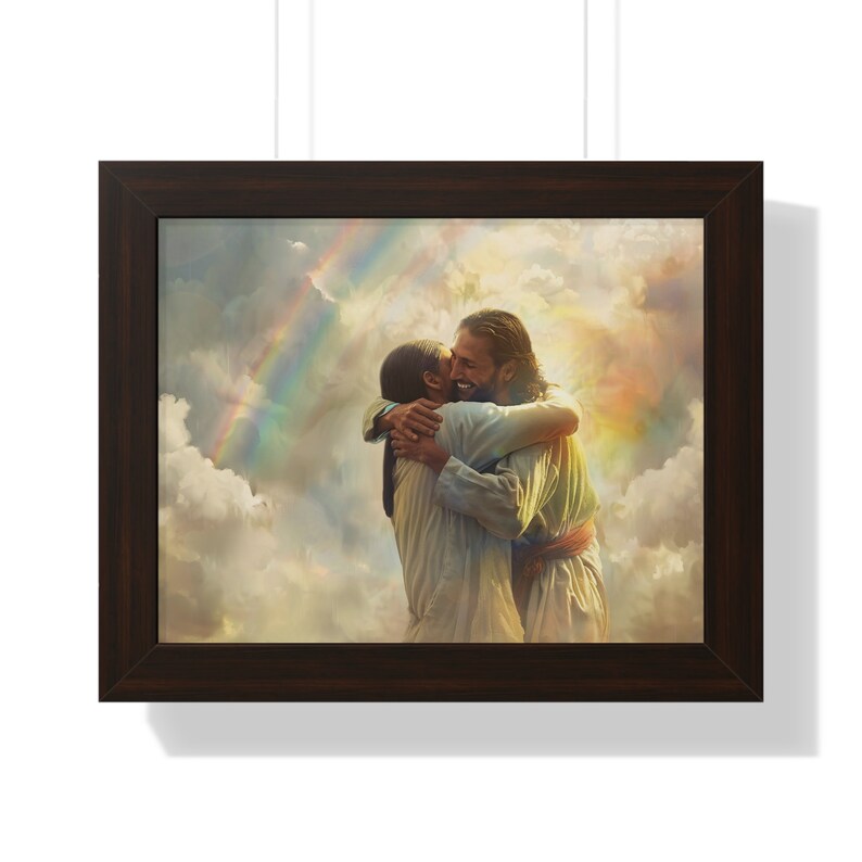Celestial Framed Horizontal Poster Heavenly Hug Jesus Art Jesus Christ ...