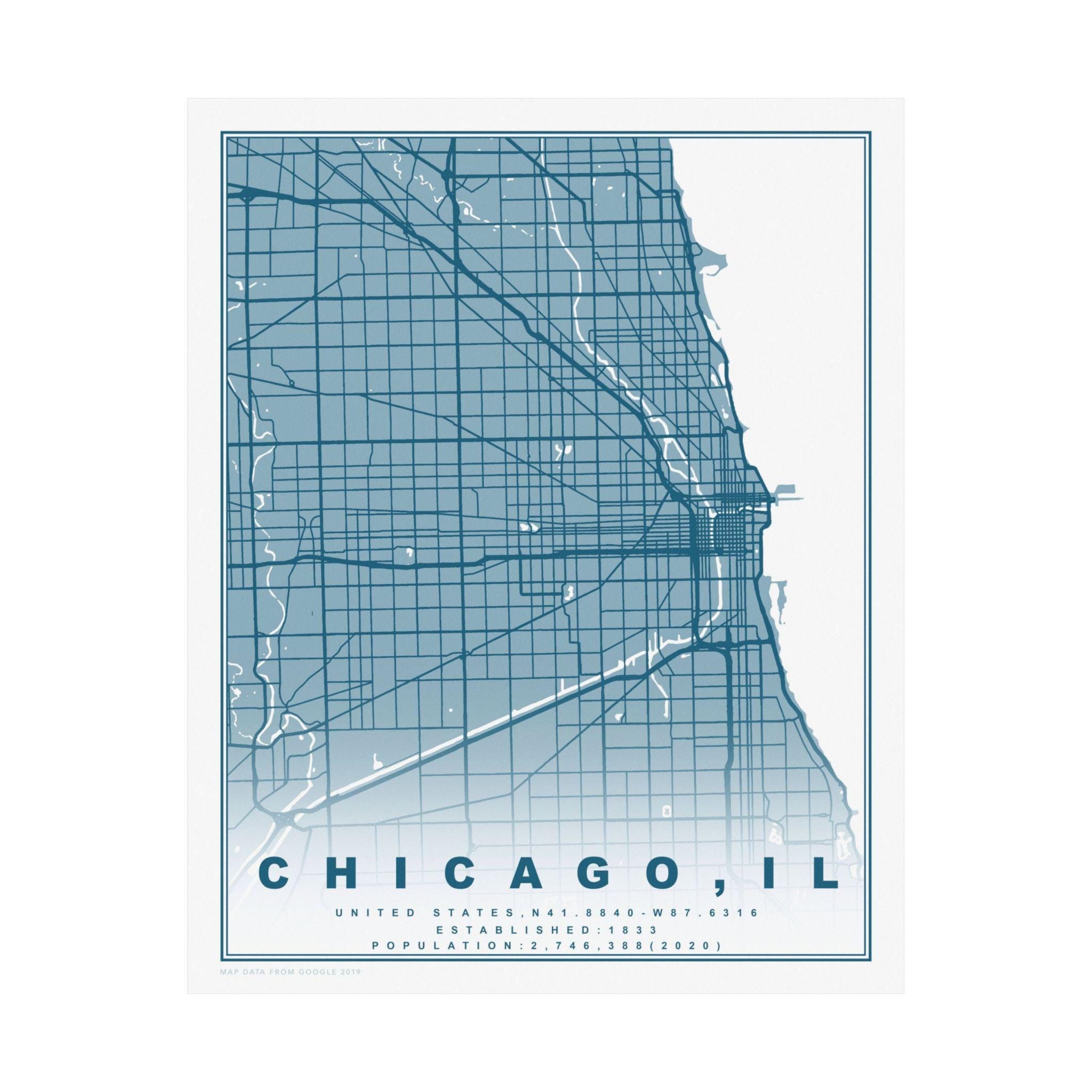 Chicago Map Print | Matte Vertical Unframed Poster | Chicago Poster ...