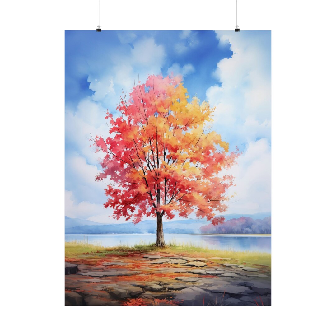 Autumn Maple Tree Watercolor Poster | Unframed Poster | Autumn Wall Art ...
