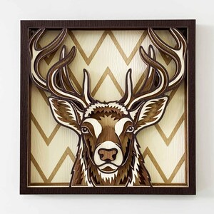 Stag 3D Laser Cut SVG/ Mountain Deer SVG for Wood/ 3D Stag Mandala Wall ...