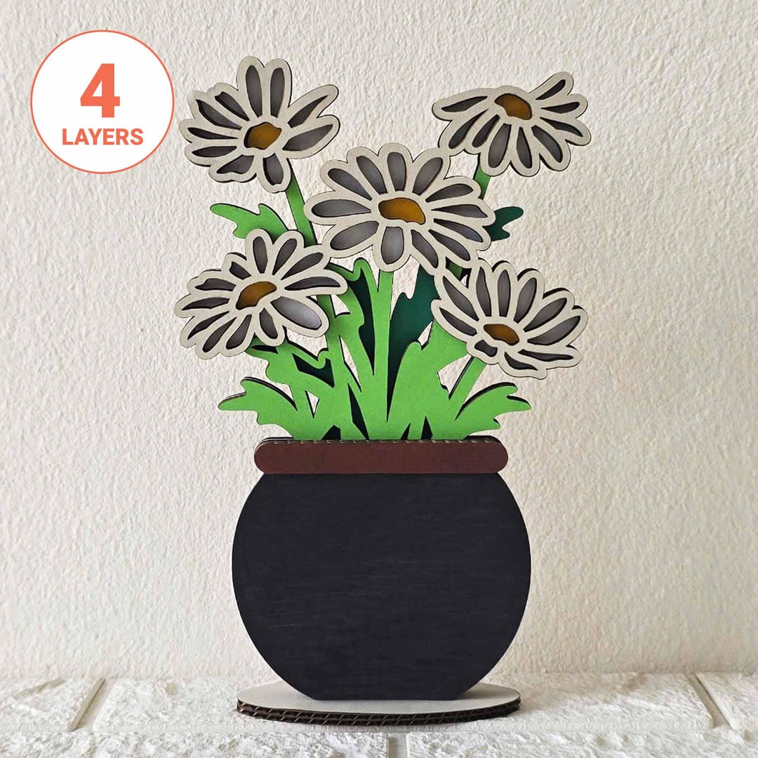 Daisy Flower Pot 3D Laser Cut SVG/ Flower Birthday Gift/ Glowforge Cut ...