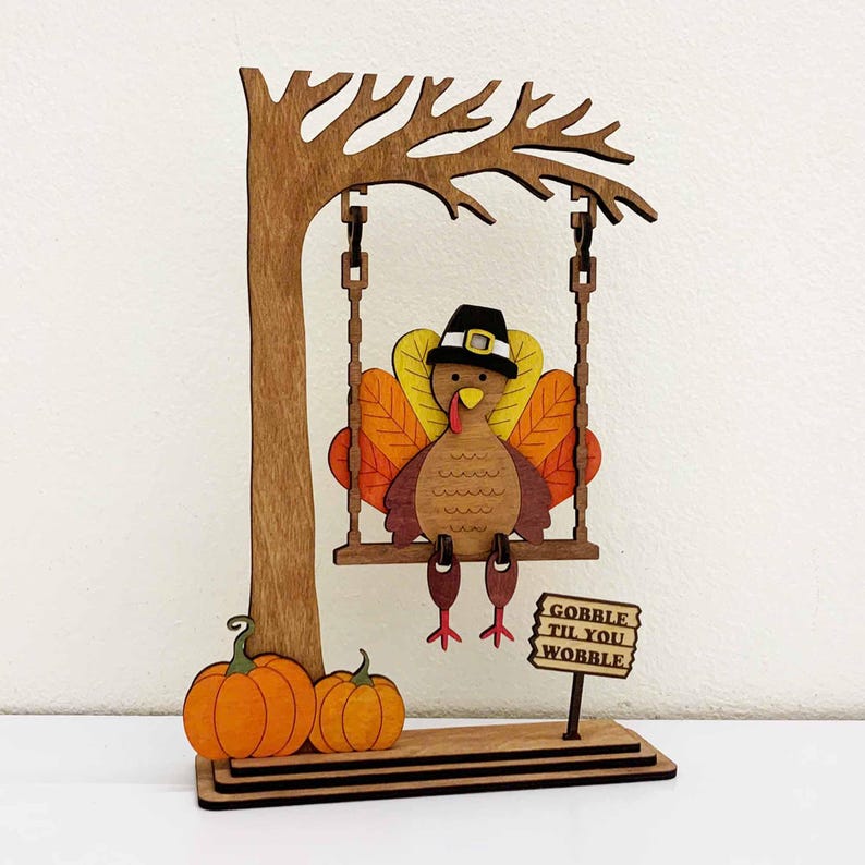 3D Turkey on Swing Laser Cut File: Thanksgiving Wood Decoration ...