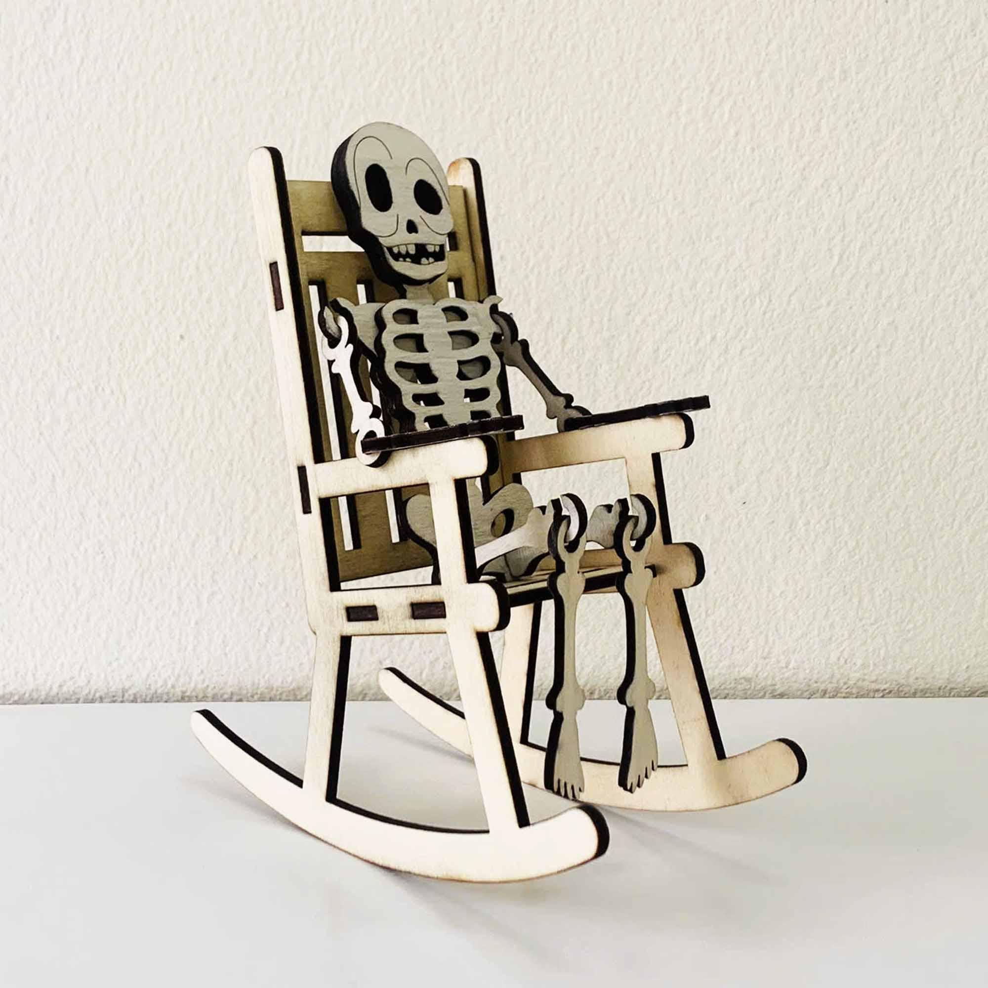 Skeleton on Rocking Chair Laser Cut File: Halloween Decoration (digital ...