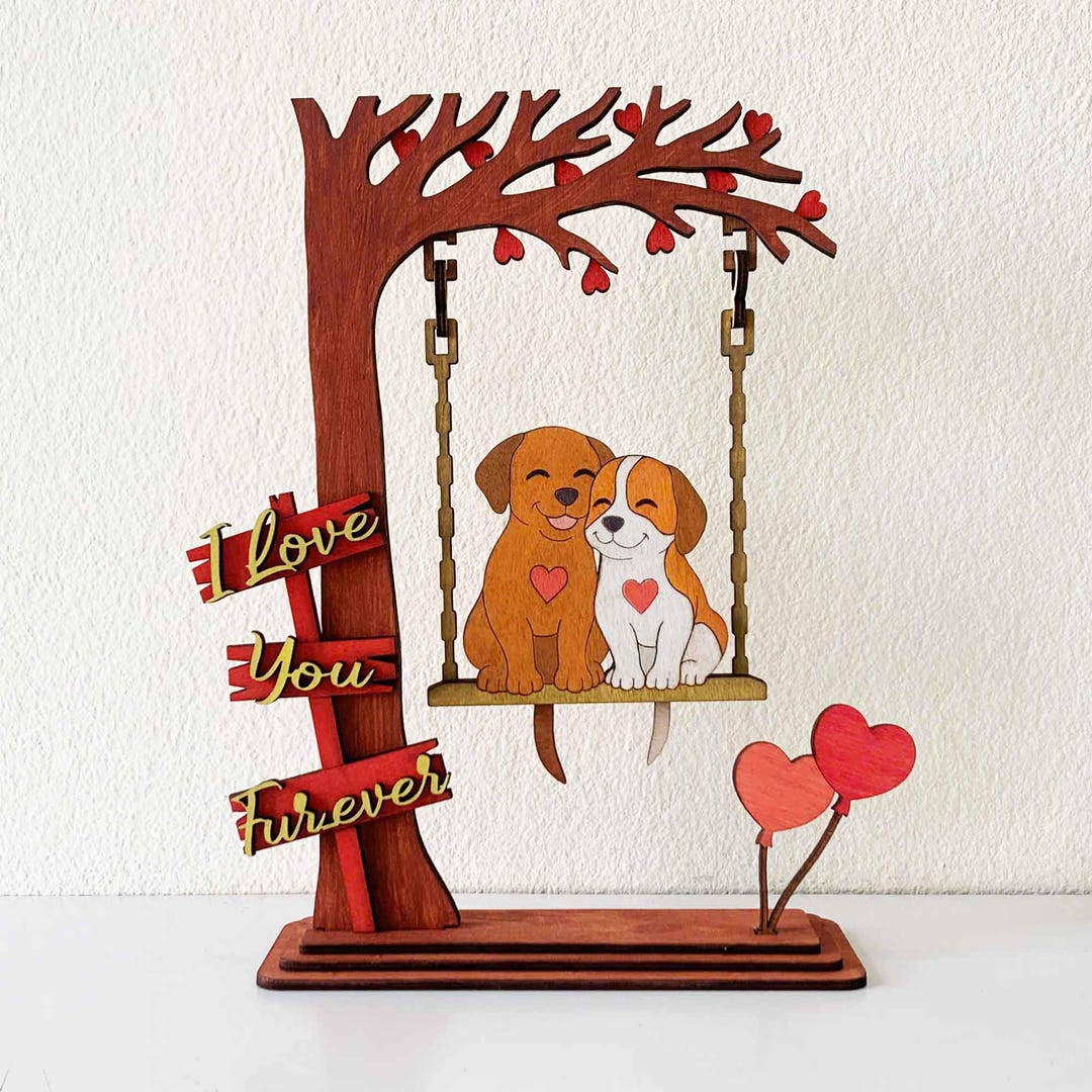 Love Dogs on Swing Laser Cut File: Valentine's Day Decoration ...