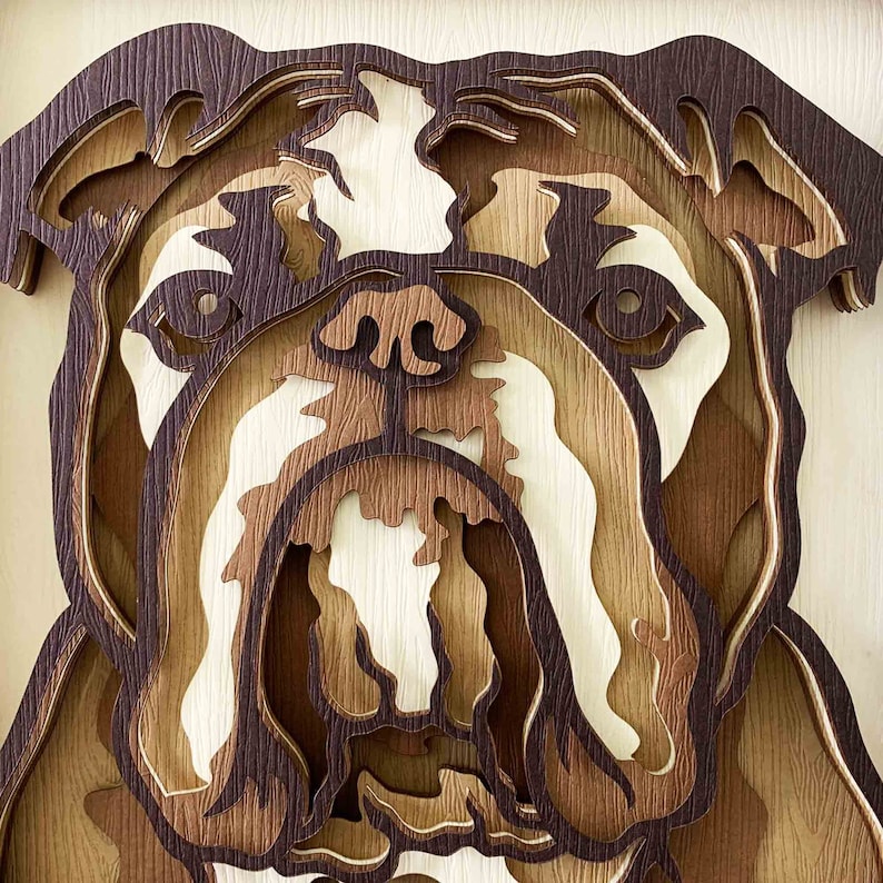 3D English Bulldog Layered SVG: Laser Cut Dog Wall Art (digital ...