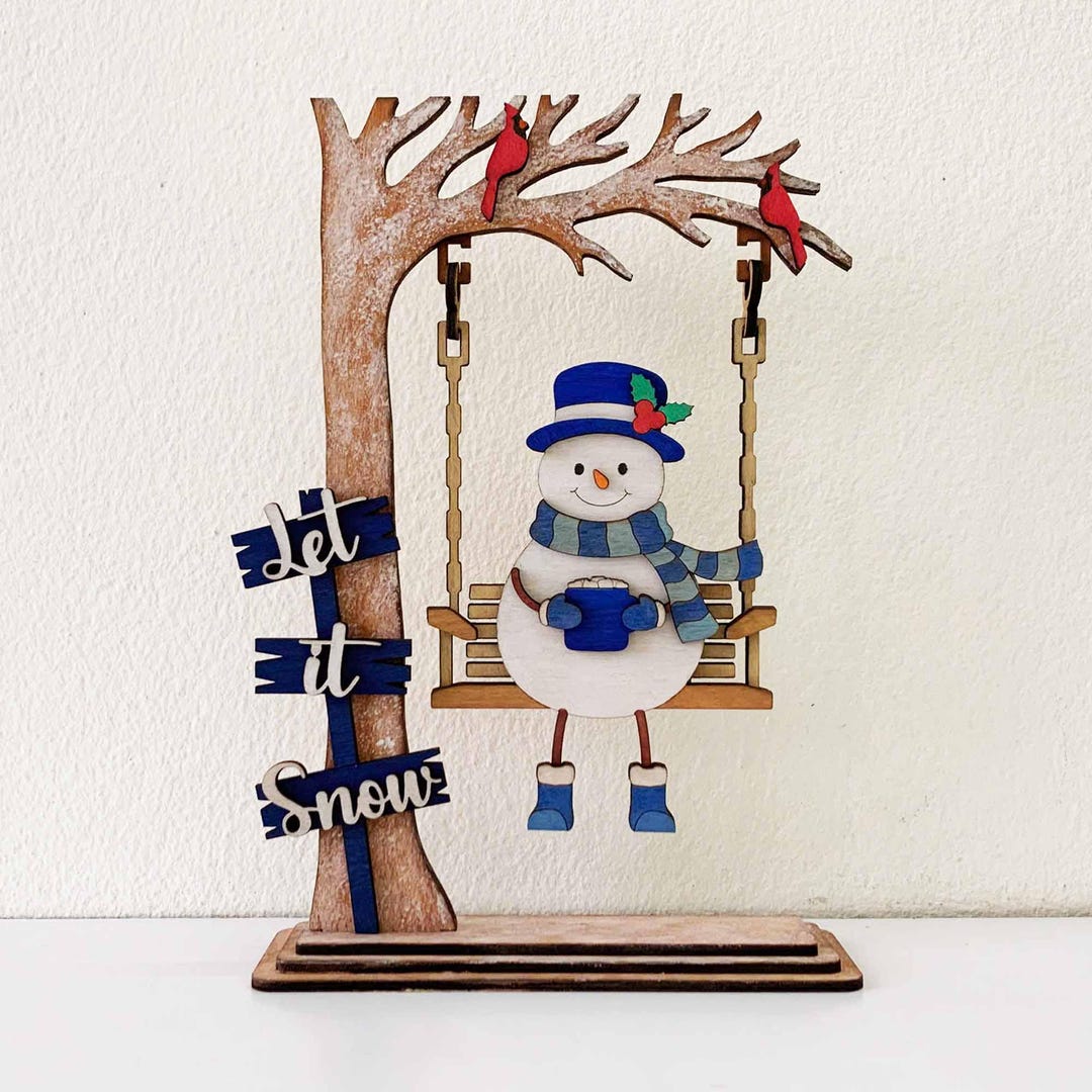 3D Snowman on Swing Laser Cut File: Let It Snow - Christmas Decoration ...
