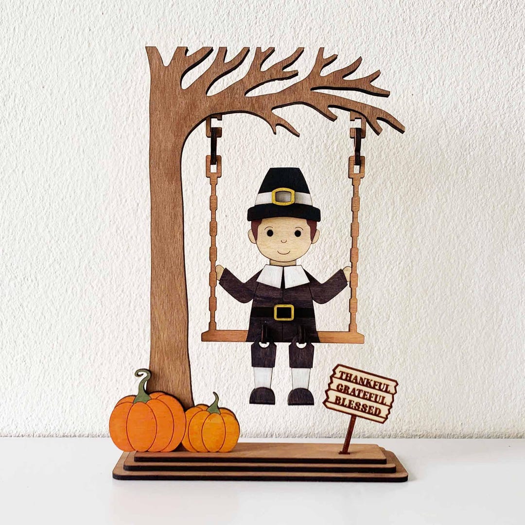 3D Pilgrim on Swing Laser Cut File: Thanksgiving Decoration (digital ...