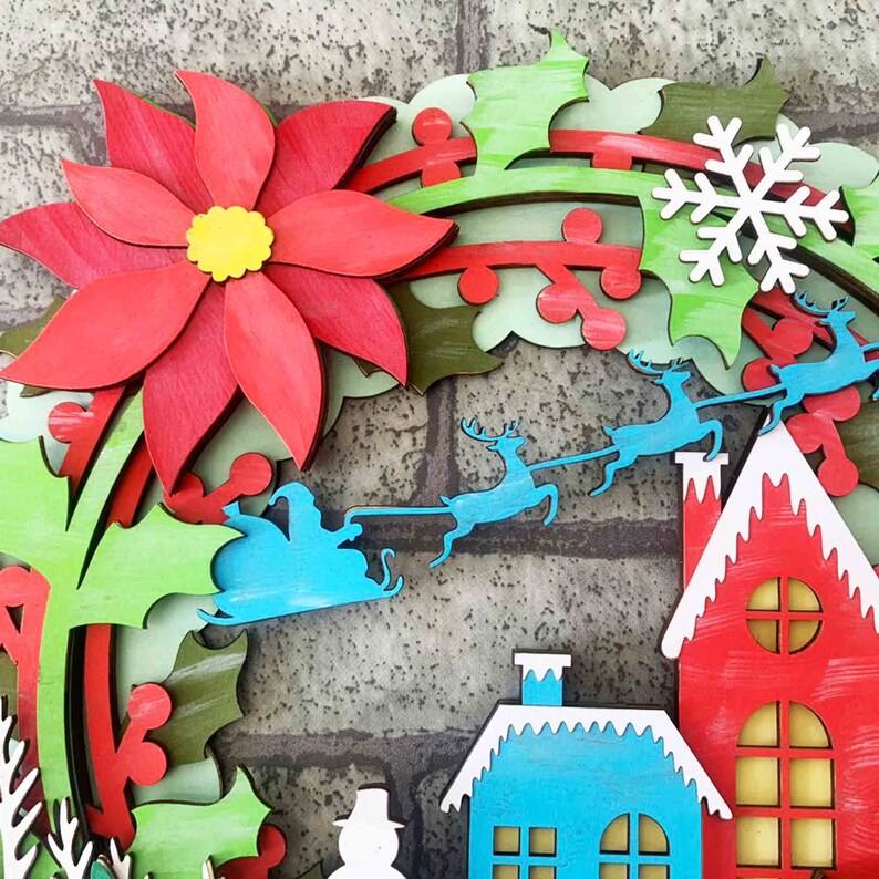 3D Christmas Village Wreath Laser Cut File: Christmas Decoration ...