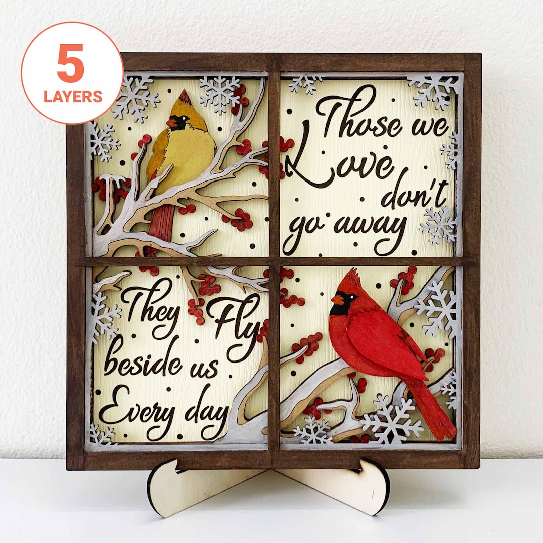 3D Cardinals at Window Laser Cut File: Memorial Gift, Christmas ...
