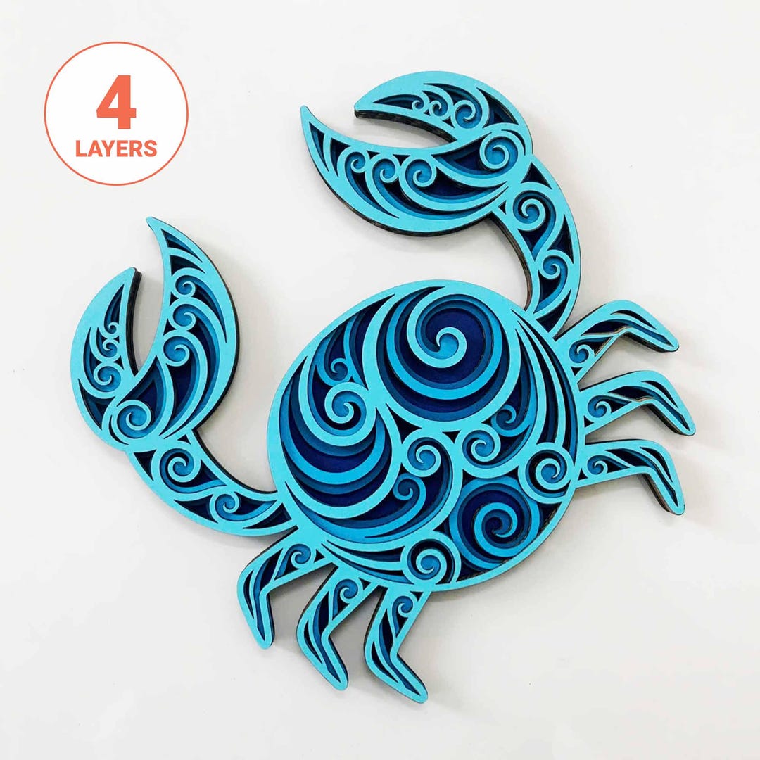 Krabbe 3D Laser Cut SVG / geschichtete Krabbe für Holz / 3D Mandala ...
