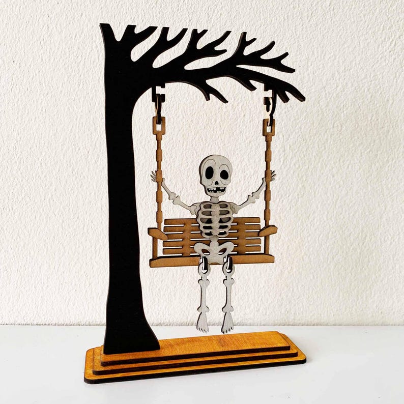 Skeleton on Swing 3D Laser Cut SVG/ Swingy Skeleton Halloween Decor ...