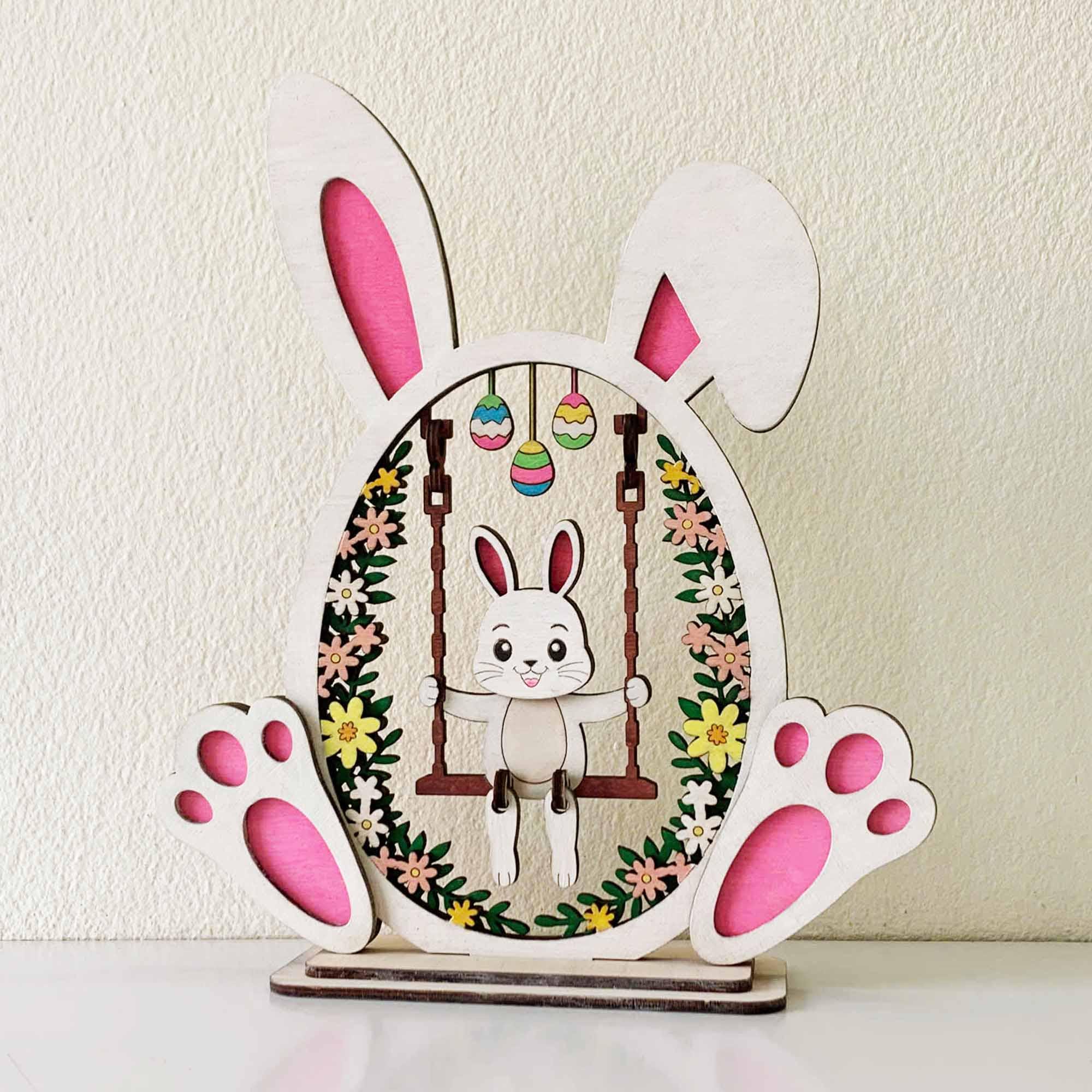 Easter Bunny on Swing Laser Cut File: Easter Day Decoration, Kid Craft ...