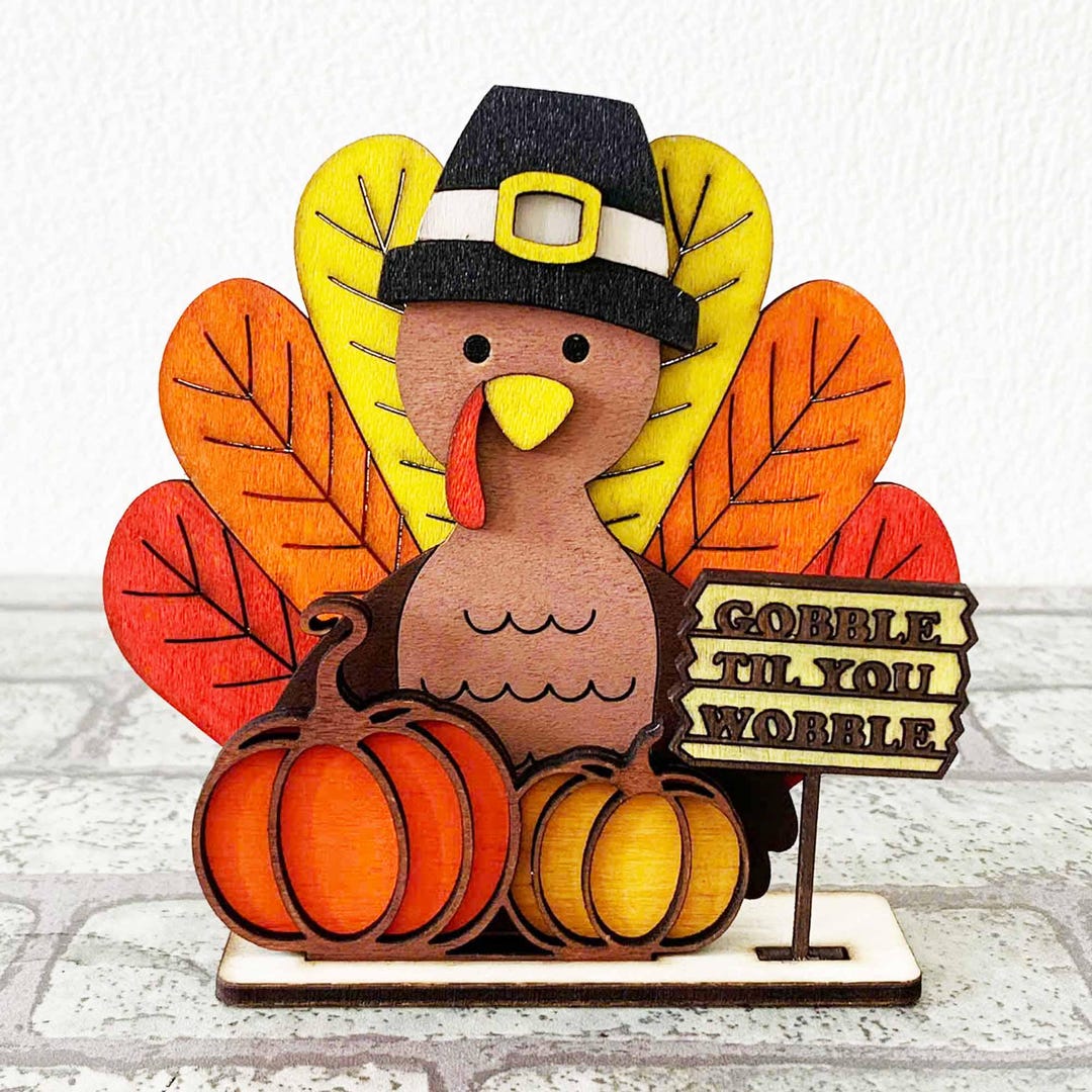 Cute Turkey Self Stand Laser Cut SVG/ Turkey and Pumpkin SVG ...