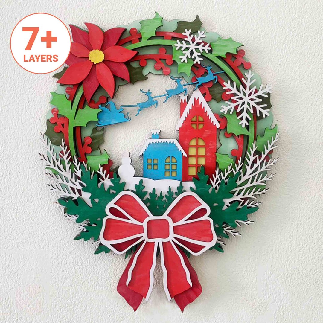 3D Christmas Village Wreath Laser Cut File: Christmas Decoration ...