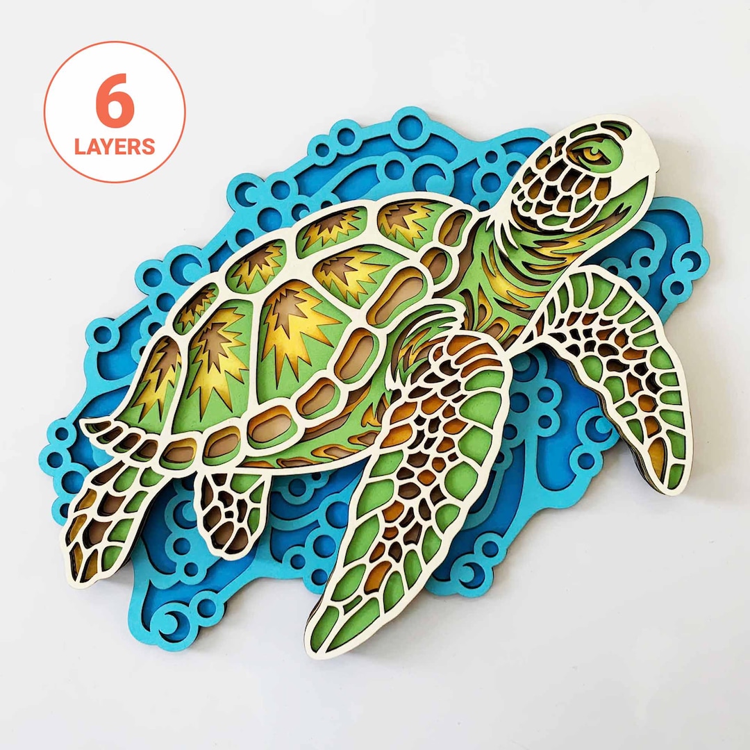 3D Sea Turtle Laser Cut SVG/ Beach Wall Art Layered Wood/ 3D Mandala ...
