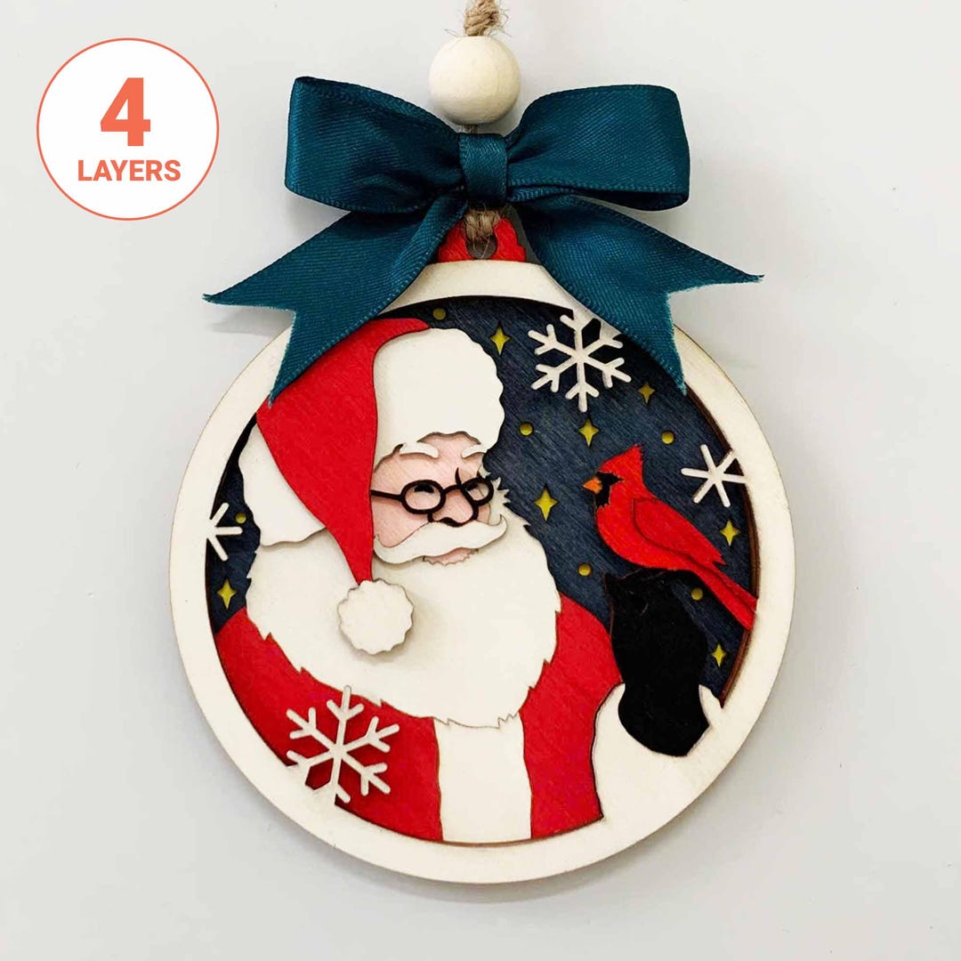 3D Santa and Cardinal Ornament Laser Cut File: Christmas Decoration ...