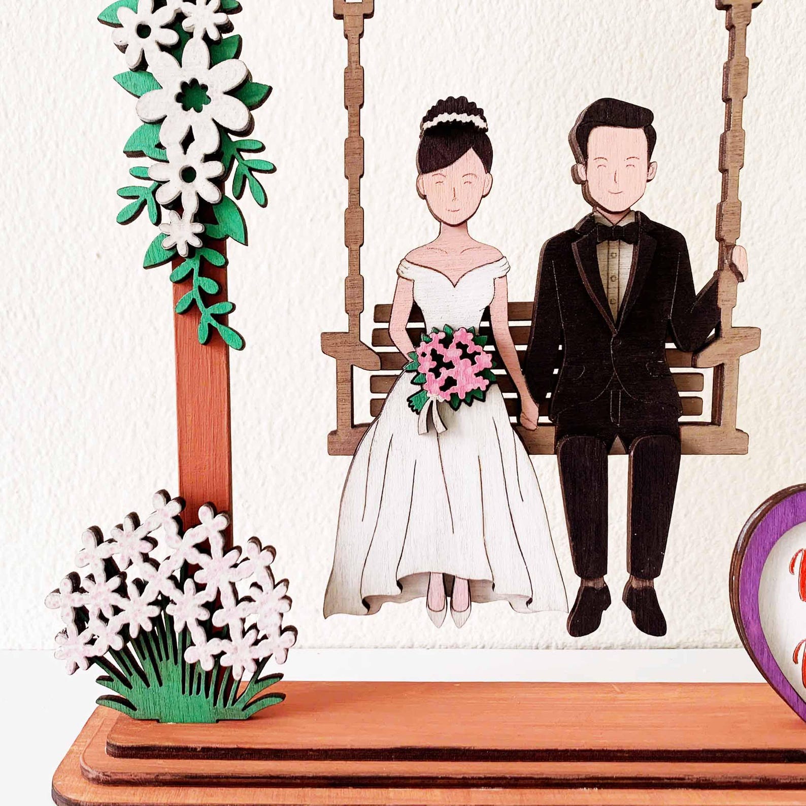 Bride and Groom on Swing Laser Cut File: Wedding Decoration ...