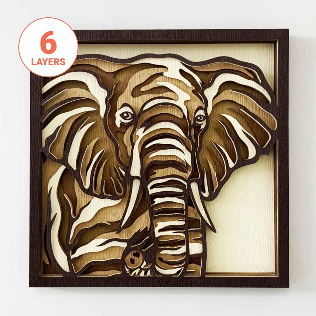 3D Elephant Layered SVG: Laser Cut Animal Wall Art (digital Download ...