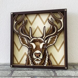 Stag 3D Laser Cut SVG/ Mountain Deer SVG for Wood/ 3D Stag Mandala Wall ...