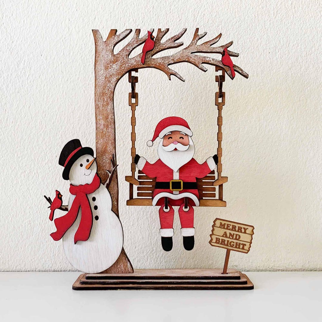 3D Santa on Swing Laser Cut File: Santa and Snowman - Christmas ...