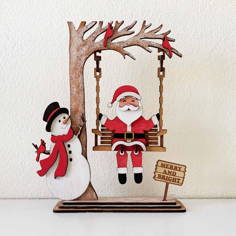 3D Santa on Swing Laser Cut File: Santa and Snowman - Christmas ...