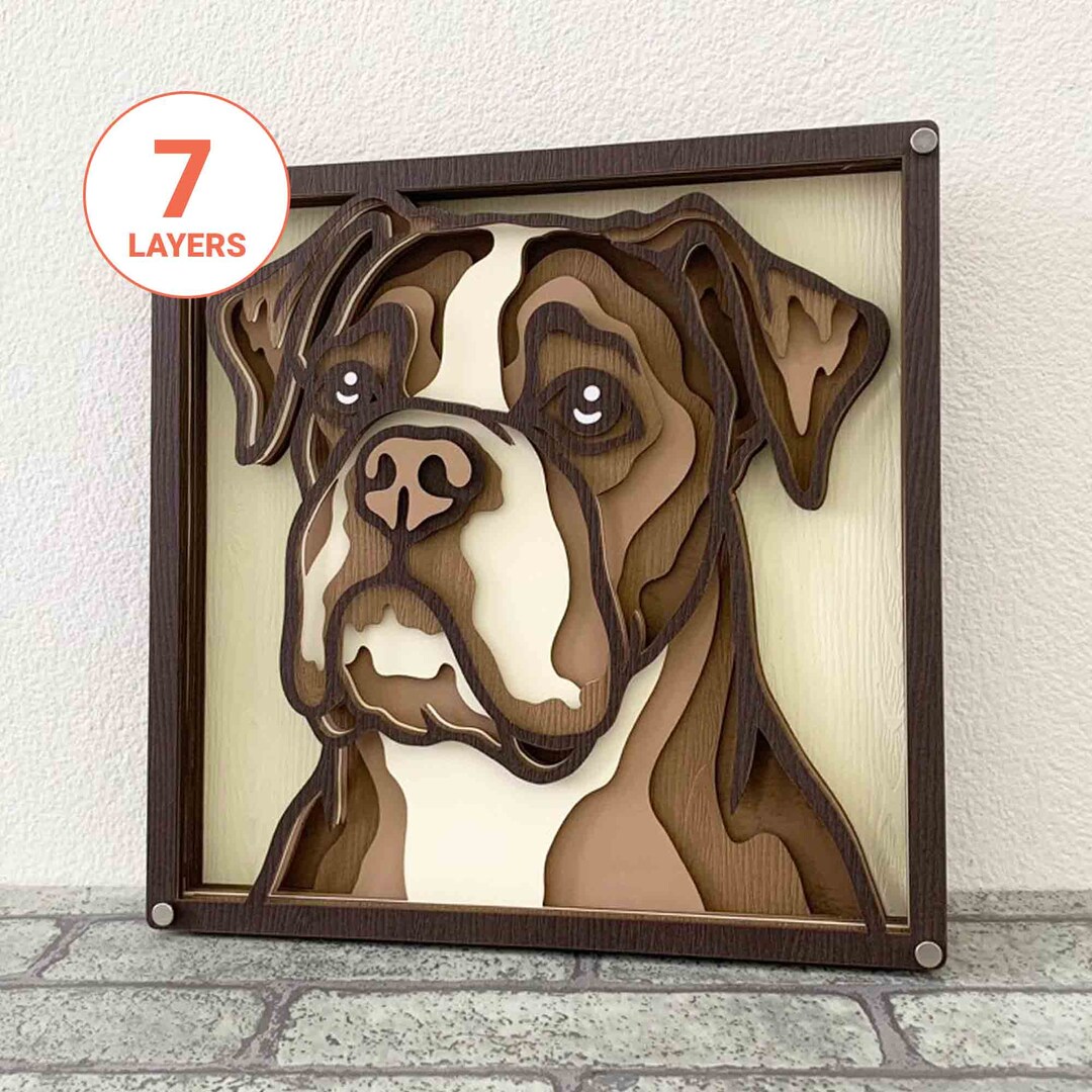 Boxer Dog 3D Laser Cut SVG/ 3D Boxer SVG for Wood/ 3D Dog Mandala Wall ...