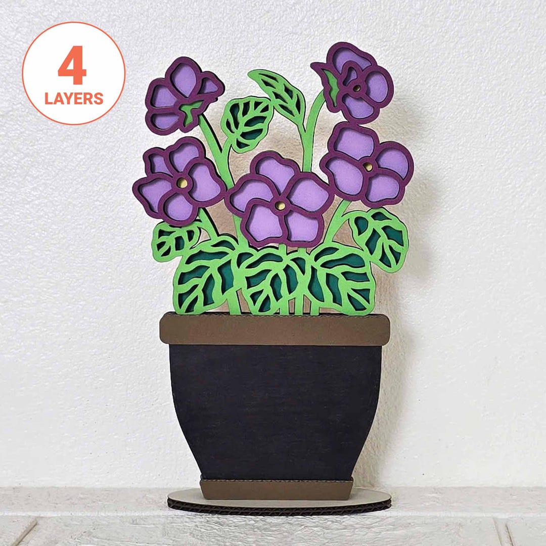 Violet Flower Pot 3D Laser Cut SVG/ Flower Birthday Gift/ Glowforge Cut ...