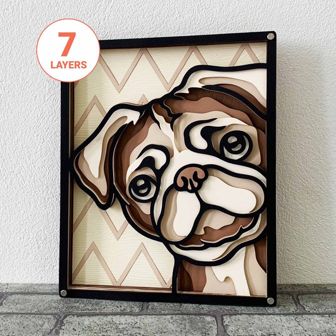 Cute Peeking Pug 3D Laser Cut SVG/ Dog Layer SVG for Wood/ Pug 3D Wall ...