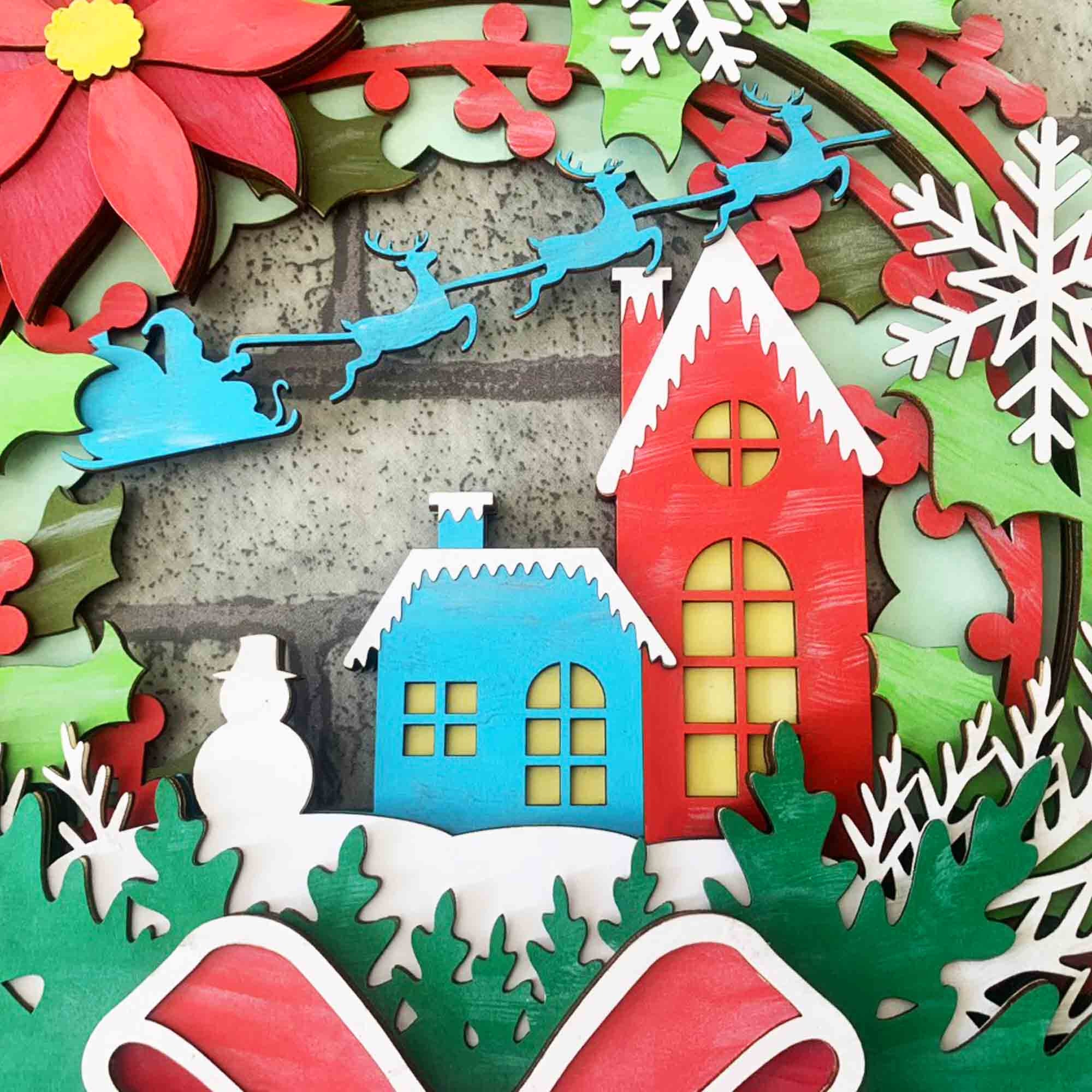 3D Christmas Village Wreath Laser Cut File: Christmas Decoration ...