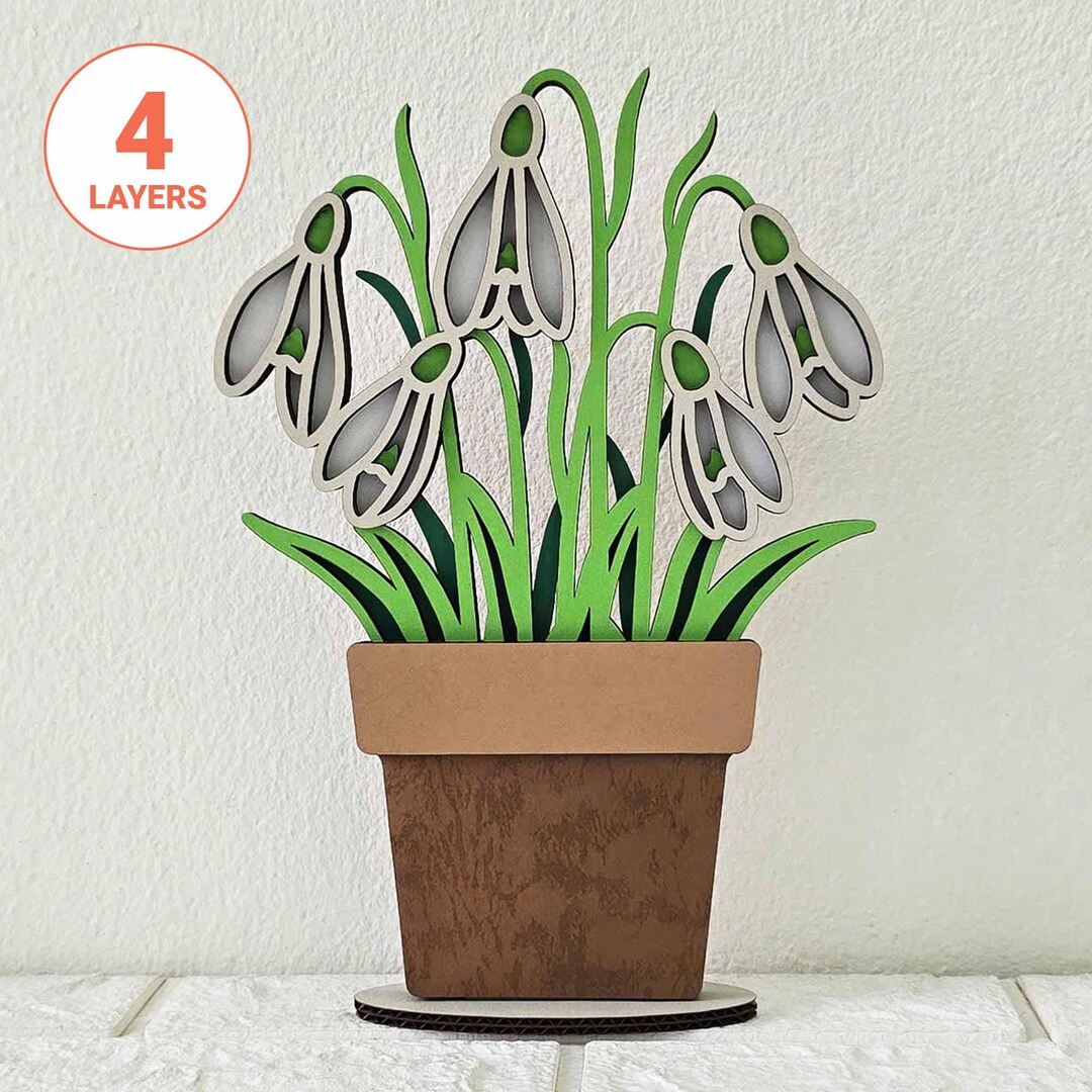 Snowdrop Flower Pot 3D Laser Cut SVG/ Flower Birthday Gift/ Glowforge ...