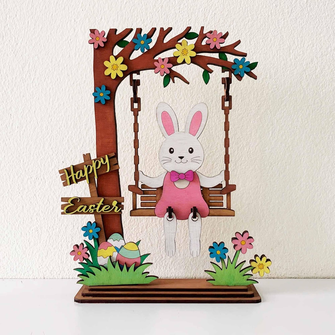 Easter Bunny on Swing Laser Cut File: Happy Easter Decor, Kid Craft ...
