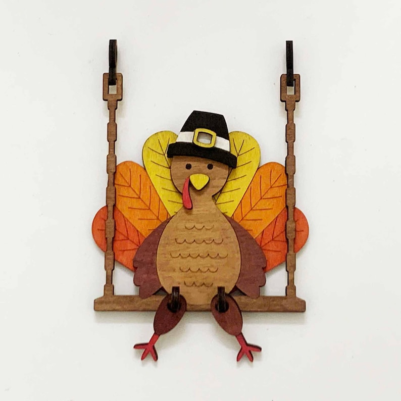 3D Turkey on Swing Laser Cut File: Thanksgiving Wood Decoration ...