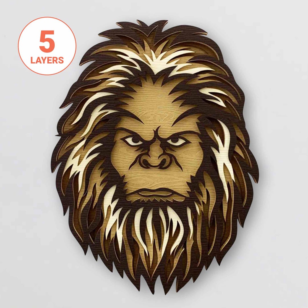 3D Bigfoot Head Layered SVG: Laser Cut Sasquatch Wall Art (digital ...