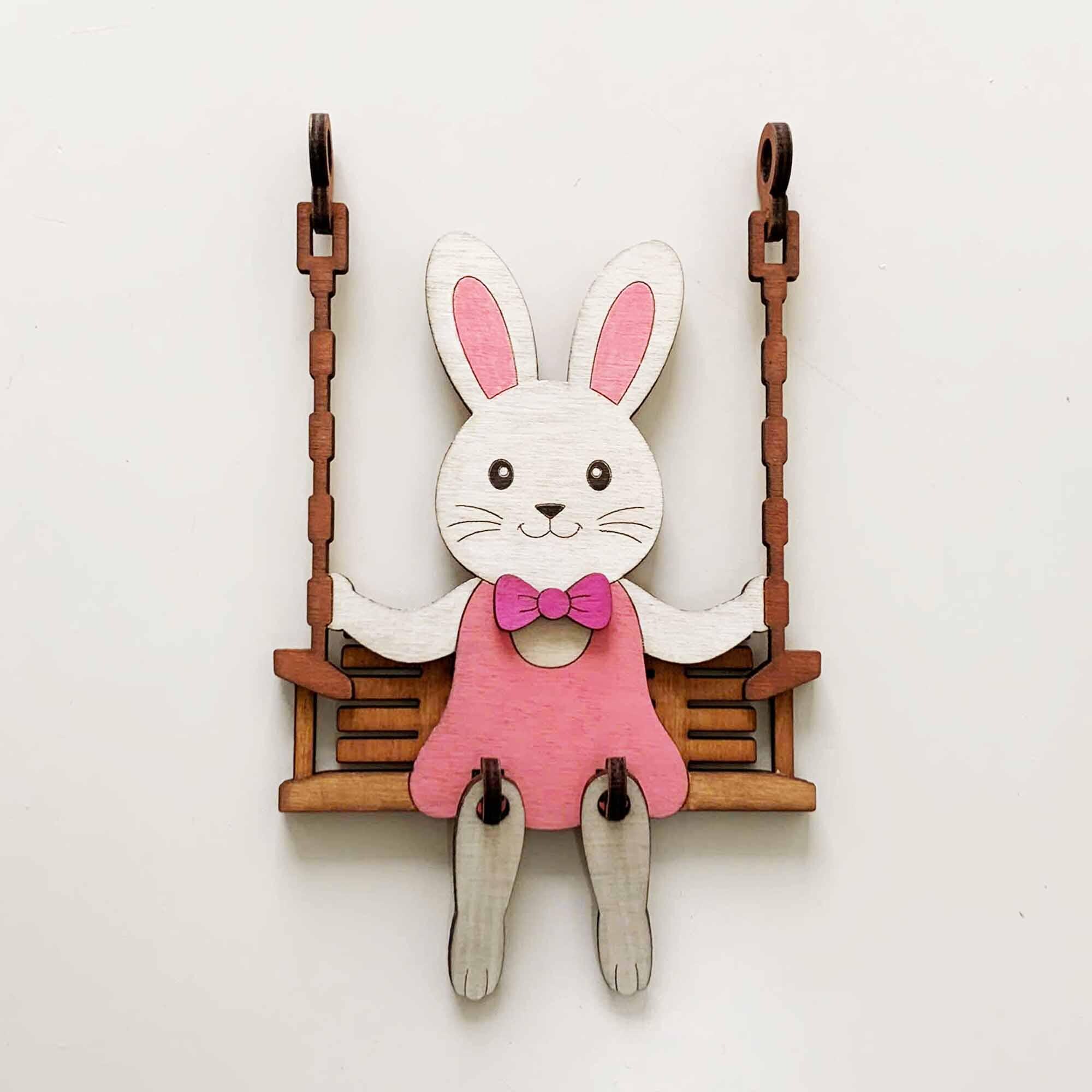 Easter Bunny on Swing Laser Cut File: Happy Easter Decor, Kid Craft ...