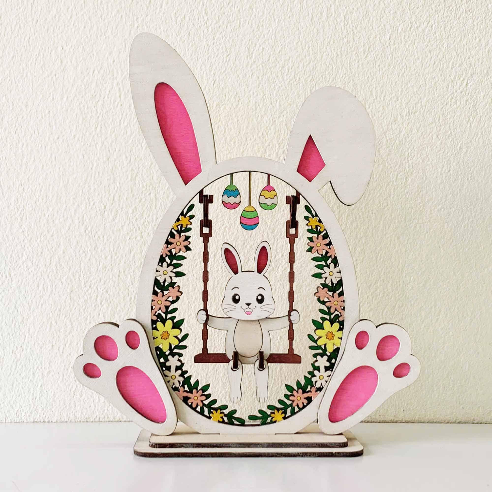 Easter Bunny on Swing Laser Cut File: Easter Day Decoration, Kid Craft ...