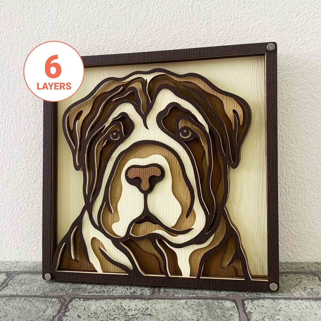 Shar Pei 3D Laser Cut SVG/ Shar Pei Dog SVG for Wood/ 3D Dog Mandala ...