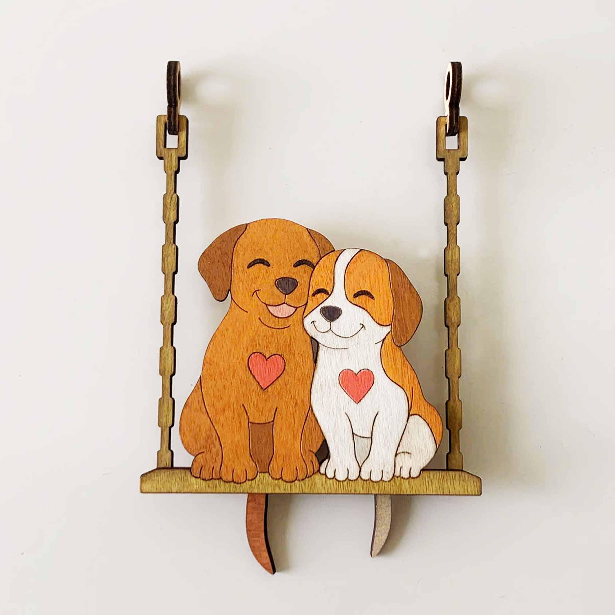 Love Dogs on Swing Laser Cut File: Valentine's Day Decoration ...