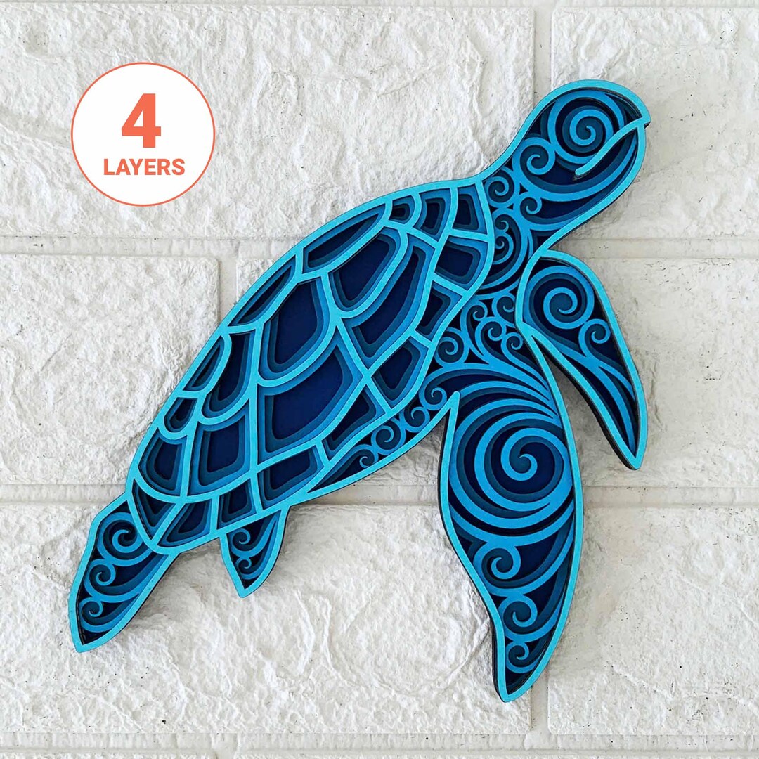 Turtle 3D Laser Cut SVG/ Layered Sea Turtle for Wood/ 3D Mandala Turtle ...