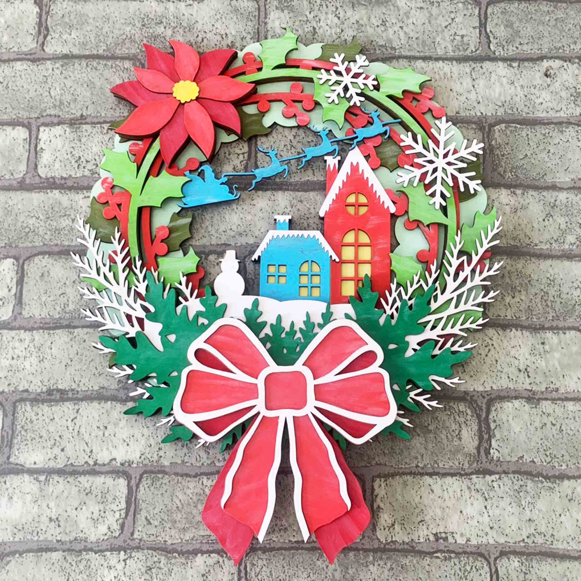 3D Christmas Village Wreath Laser Cut File: Christmas Decoration ...