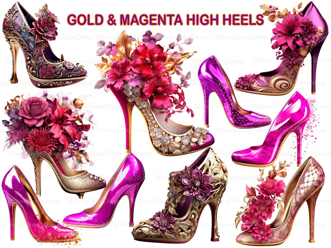 Gold and Magenta High Heel Shoes Clipart, Women's Shoes PNG Clipart ...